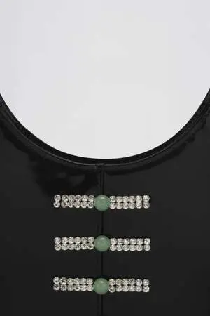 SAU LEE HANDBAGS Mini Sau Patent Bag With Crystal And Jade Embellishments