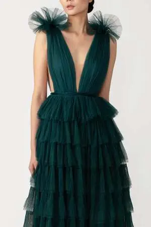 SAU LEE Sabrina Tulle Gown - Emerald