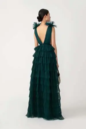 SAU LEE Sabrina Tulle Gown - Emerald