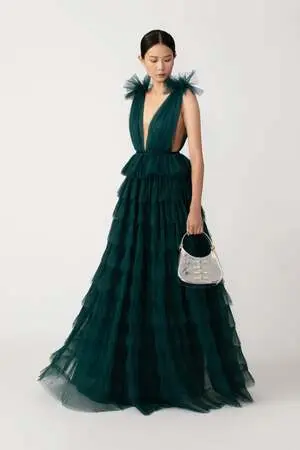 SAU LEE Sabrina Tulle Gown - Emerald