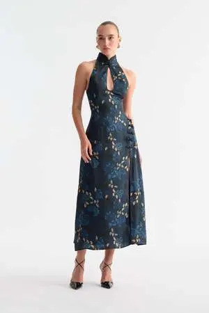 SAU LEE Victoria Satin Midi Dress