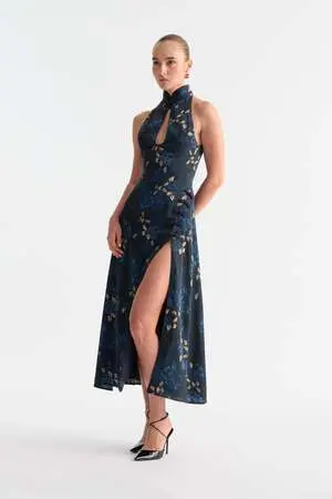 SAU LEE Victoria Satin Midi Dress