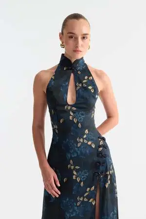 SAU LEE Victoria Satin Midi Dress