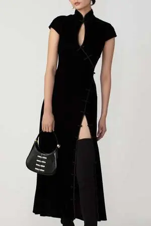 SAU LEE Vanessa Velvet Midi Dress