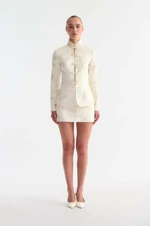 SAU LEE Roan Satin Tang Blazer With Mandarin Collar
