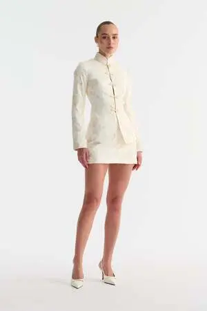 SAU LEE Roan Satin Tang Blazer With Mandarin Collar