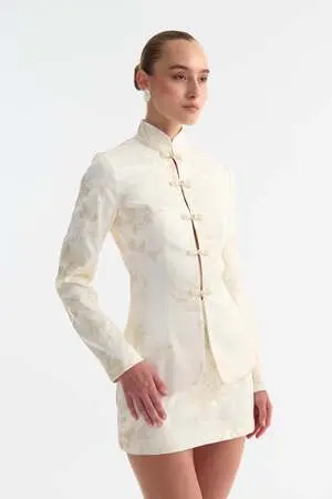SAU LEE Roan Satin Tang Blazer With Mandarin Collar