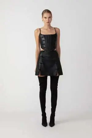 SAU LEE Nadia Faux Leather Corset Top