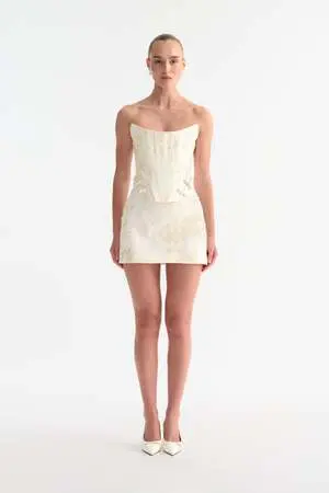 SAU LEE Roan Embroidered Satin Mini Skirt