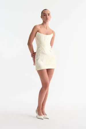 SAU LEE Roan Embroidered Satin Mini Skirt