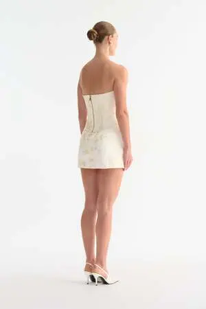 SAU LEE Roan Embroidered Satin Mini Skirt