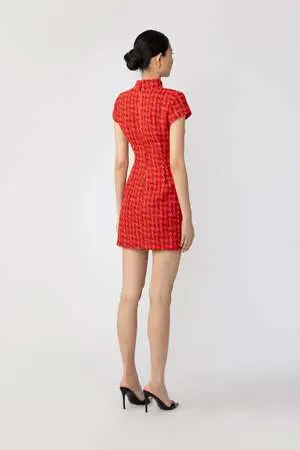 SAU LEE Iris Tweed Dress - Red Multi
