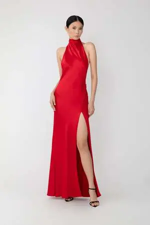 SAU LEE Penelope Backless Satin Gown - Red