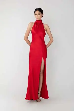 SAU LEE Penelope Backless Satin Gown - Red
