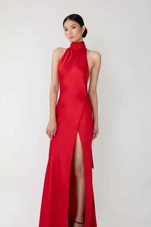 SAU LEE Penelope Backless Satin Gown - Red