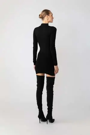 SAU LEE Dakota Knit Mini Dress With Mandarin Collar And Pipa Knot Buttons