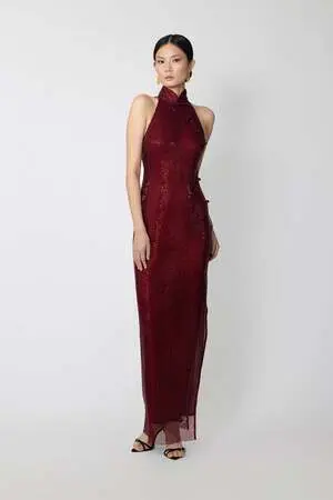 SAU LEE Shao Crystal Maxi Dress - Dark Cherry