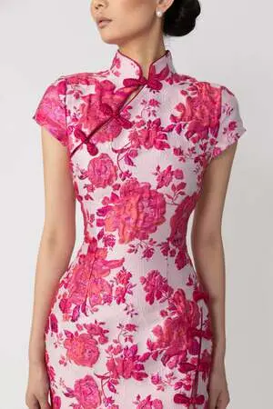 SAU LEE Josephine Jacquard Midi Dress - Pink Multi