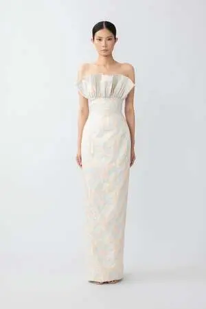 SAU LEE Noah Jacquard Strapless Gown - Blue Multi