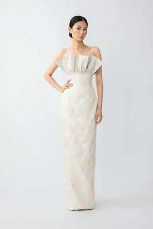 SAU LEE Noah Jacquard Strapless Gown - Blue Multi