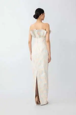 SAU LEE Noah Jacquard Strapless Gown - Blue Multi