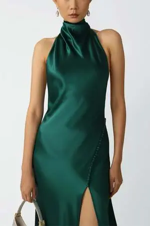 SAU LEE Penelope Backless Satin Gown - Emerald