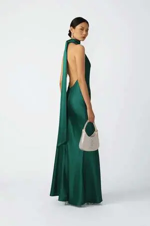 SAU LEE Penelope Backless Satin Gown - Emerald
