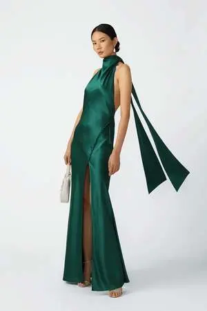 SAU LEE Penelope Backless Satin Gown - Emerald