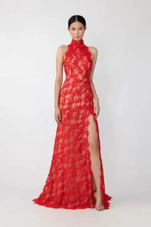 SAU LEE Reese Lace Gown - Red
