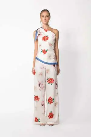 SAU LEE Elba Wide Leg Printed Satin Pants