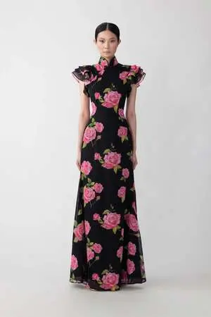 SAU LEE Sylvie Floral Chiffon Maxi Dress