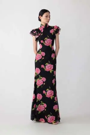 SAU LEE Sylvie Floral Chiffon Maxi Dress