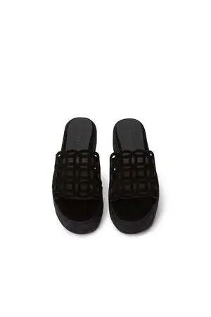 SAU LEE SHOES Ming Suede Platform Sandals With Laser-cut Monogram