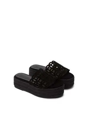 SAU LEE SHOES Ming Suede Platform Sandals With Laser-cut Monogram