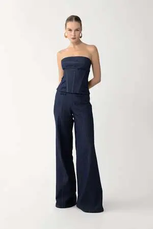 SAU LEE Brooklyn Denim Corset Top