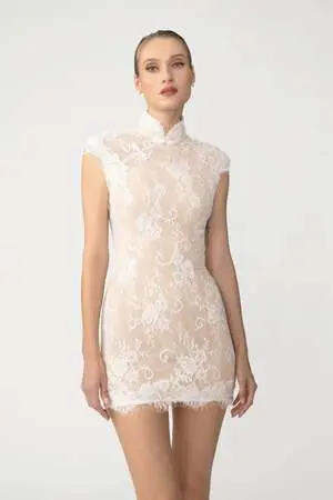 SAU LEE Sia Lace Mini Dress - White