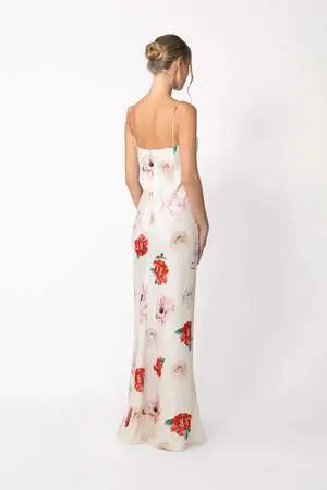 SAU LEE Elba Dress Floral Print Satin Slip Gown