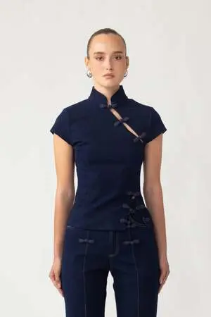 SAU LEE Iris Denim Top