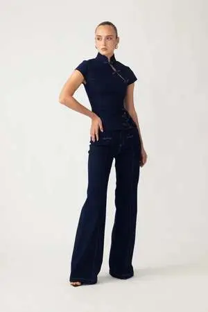 SAU LEE Iris Denim Top