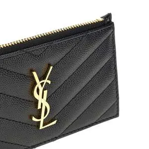 Saint Laurent Cassandre' Grained Leather Cardholder Pouch - Black