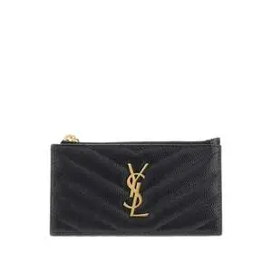 Saint Laurent Cassandre' Grained Leather Cardholder Pouch - Black