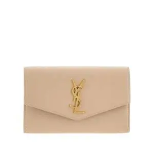 Saint Laurent Uptown Wallet On Chain - Beige