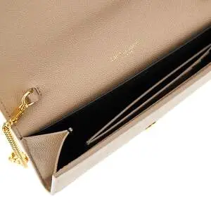 Saint Laurent Uptown Wallet On Chain - Beige