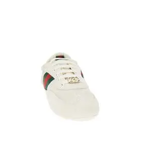Gucci Jacquard Gg Canvas And Suede Sneakers With Web Ribbon - White