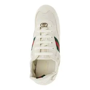 Gucci Jacquard Gg Canvas And Suede Sneakers With Web Ribbon - White