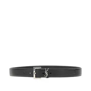 Saint Laurent SAINT LAURENT Leather Belt With Cassandre Detail Black