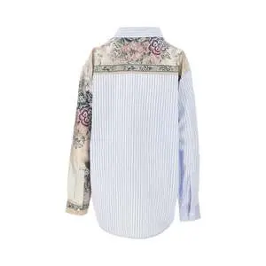 PIERRE-LOUIS MASCIA Striped Cotton Poplin And Silk Twill Floral Motif Patchwork Shirt