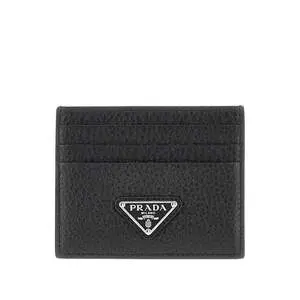 Prada Grained Leather Cardholder With Logo - Black