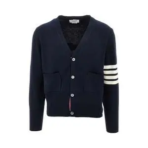 Thom Browne Wool Cardigan With Horse Inlay - Blue