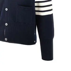 Thom Browne Wool Cardigan With Horse Inlay - Blue